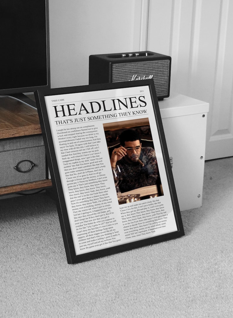 Drake Newspaper Poster, Drake Headlines, Song Lyric Art, Custom Album ...