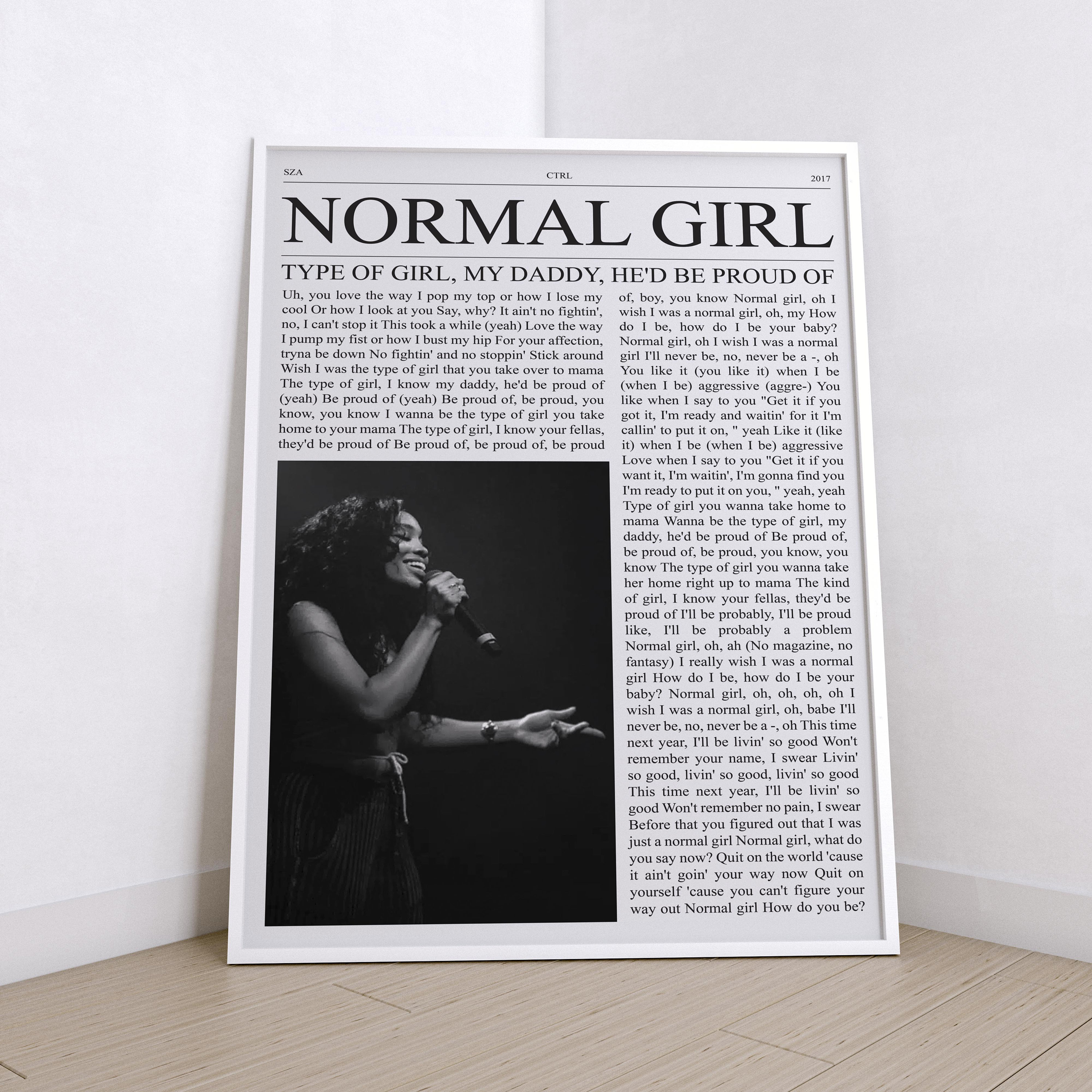 SZA Ctrl Poster, Normal Girl Poster, Retro Newspaper Poster, SZA Poster ...