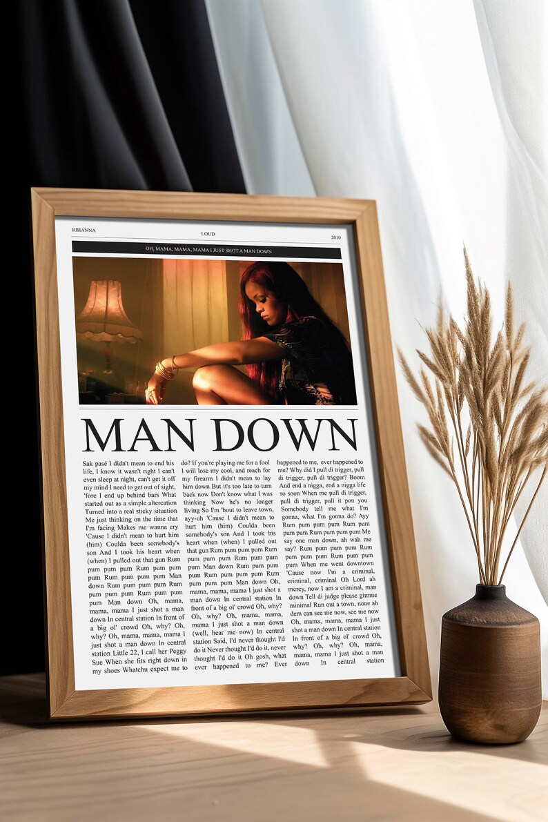 Man Down Poster, Retro Newspaper Poster, Song Lyric Art, Rihanna Poster ...