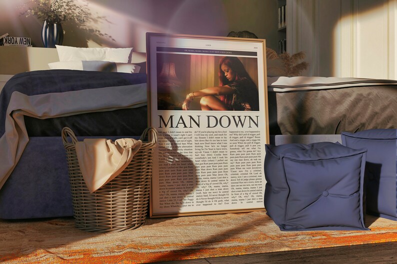 Man Down Poster, Retro Newspaper Poster, Song Lyric Art, Rihanna Poster ...