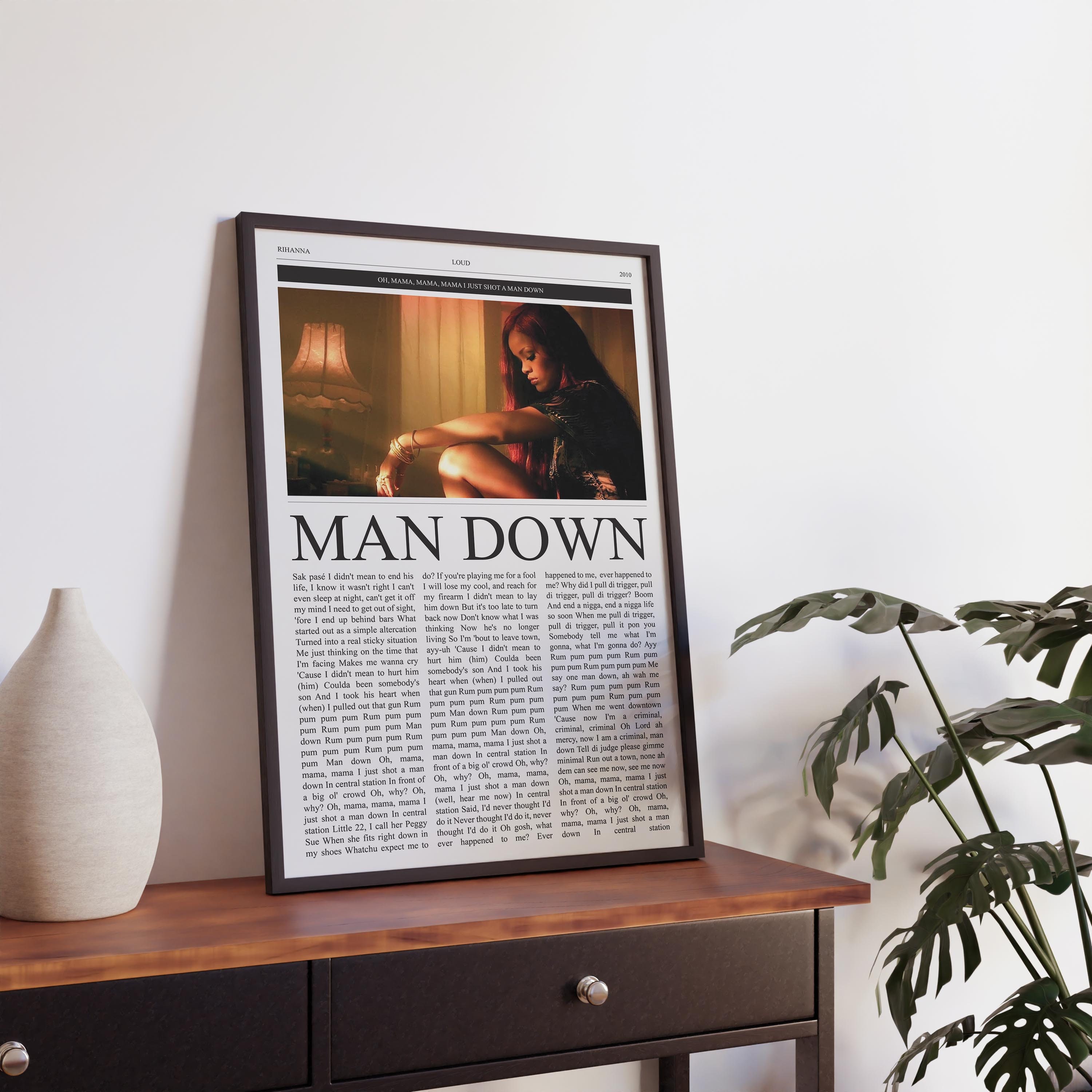 Man Down Poster, Retro Newspaper Poster, Song Lyric Art, Rihanna Poster ...