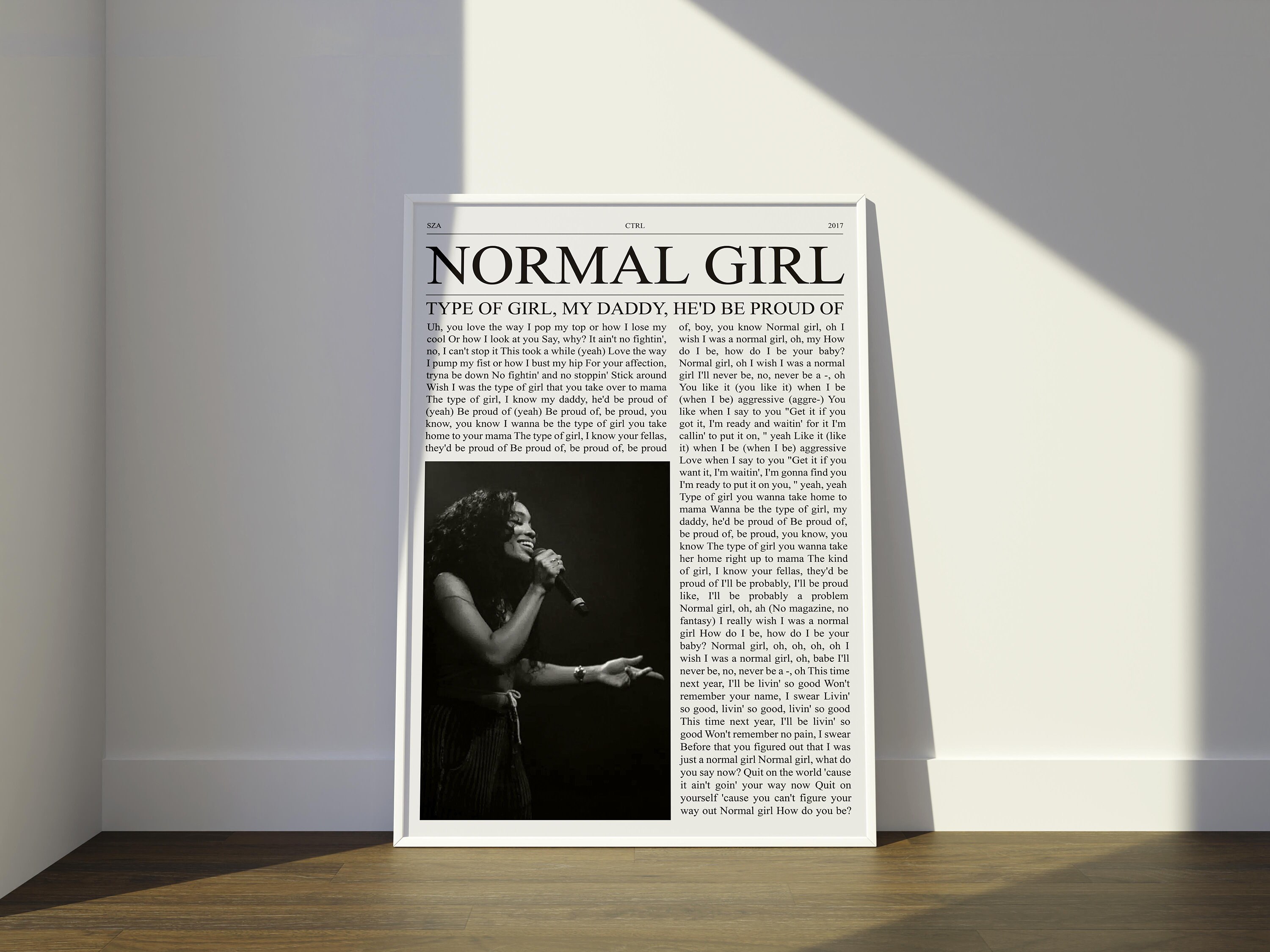 SZA Ctrl Poster, Normal Girl Poster, Retro Newspaper Poster, SZA Poster ...