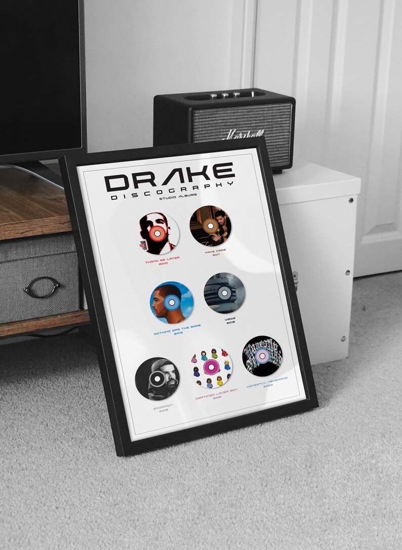 Drake Discography, Drake Album Poster, Pop Culture Wall Art, Album ...