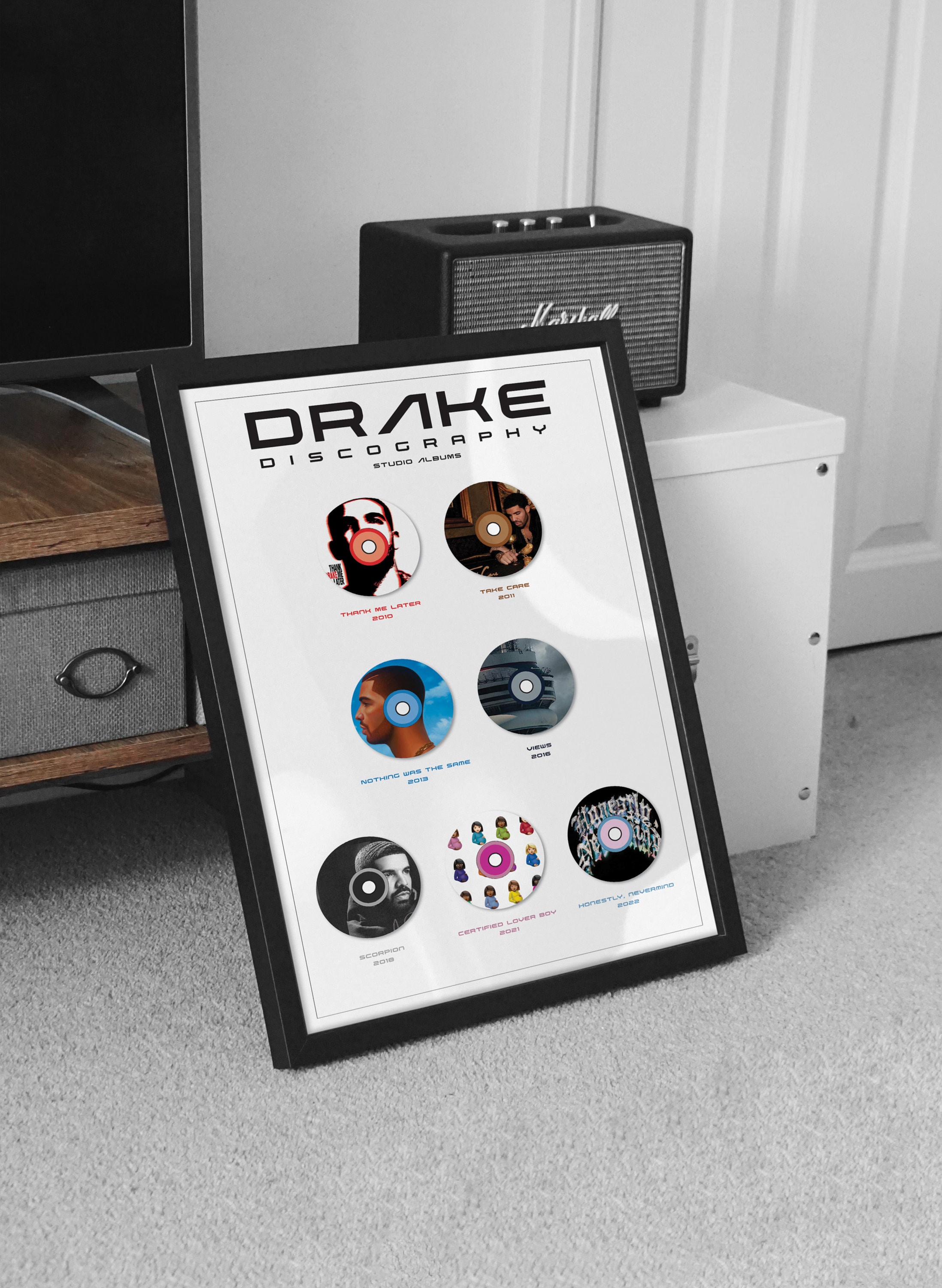 Drake Discography, Drake Album Poster, Pop Culture Wall Art, Album ...