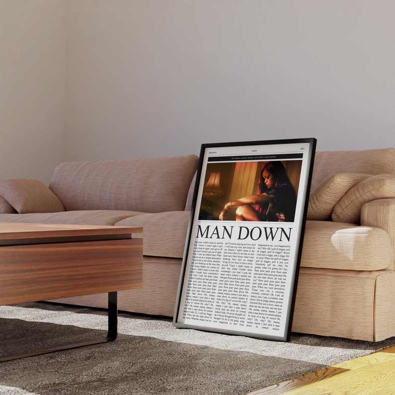 Man Down Poster, Retro Newspaper Poster, Song Lyric Art, Rihanna Poster ...