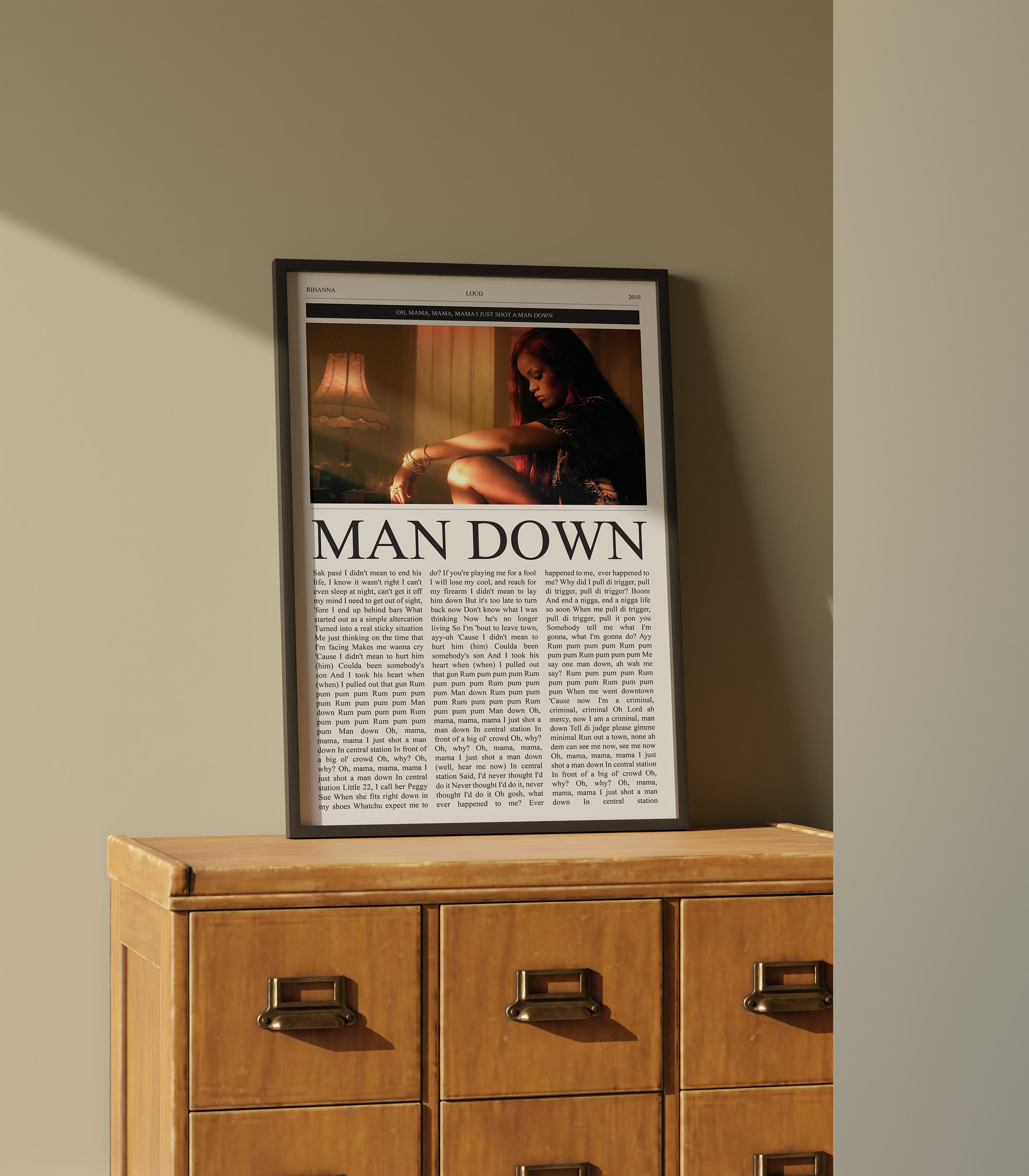 Man Down Poster, Retro Newspaper Poster, Song Lyric Art, Rihanna Poster ...