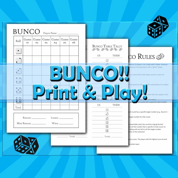 Bunco Score Card and Tally Sheet, Bunco Rules and Instructions - Etsy