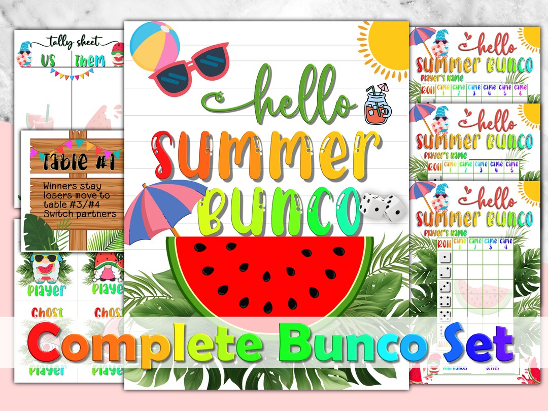 Summer Bunco Game Score Card and Tally Sheet, Hello Summer Bunco Set ...