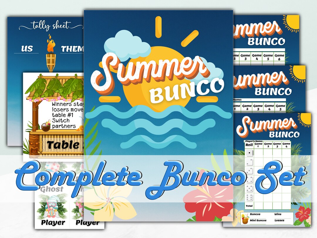 Summer Bunco Game Score Card and Tally Sheet, Beach Hawaii Theme Bunco ...