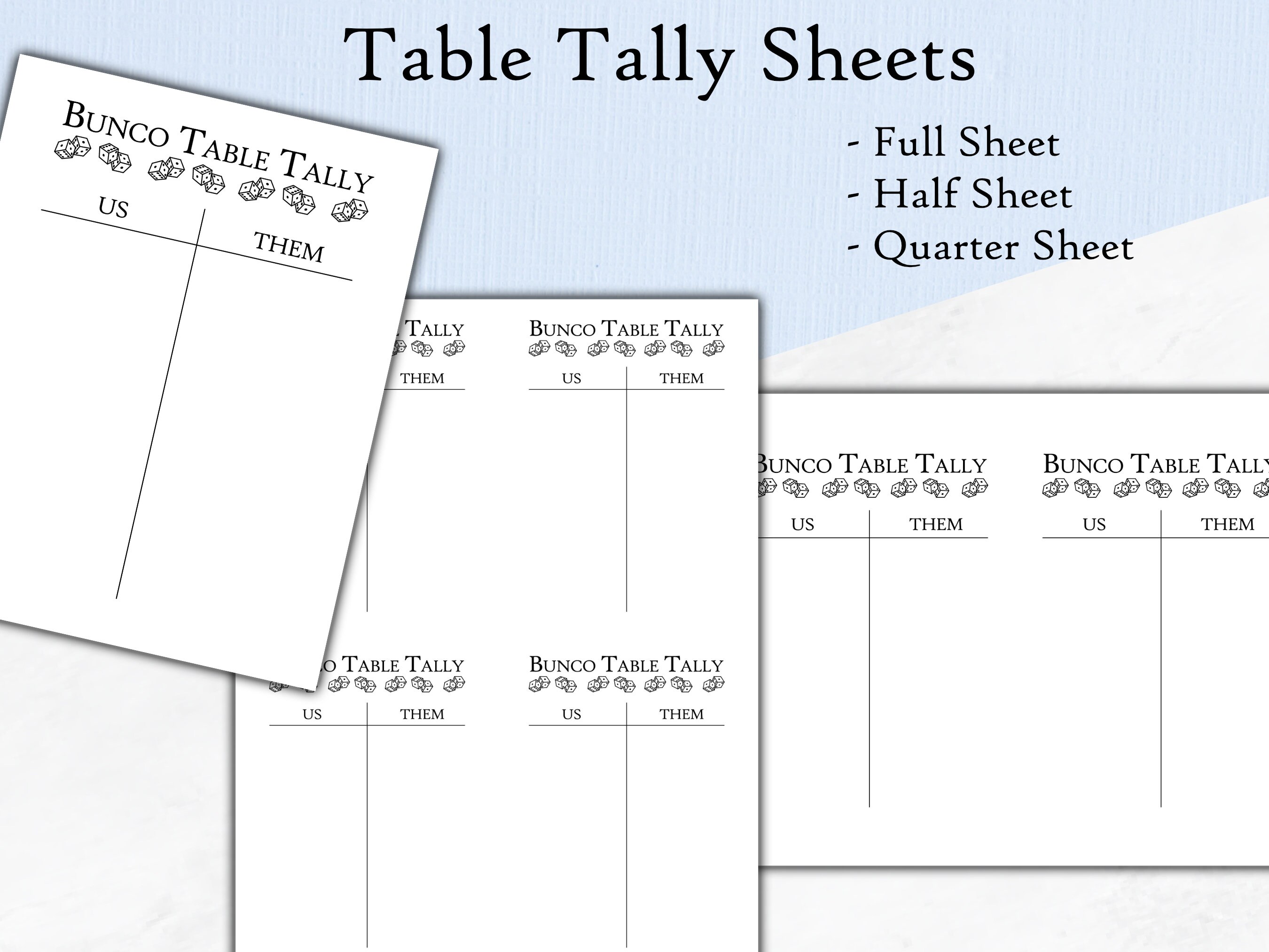 Bunco Score Card and Tally Sheet, Table Cards, Bunco Rules and ...