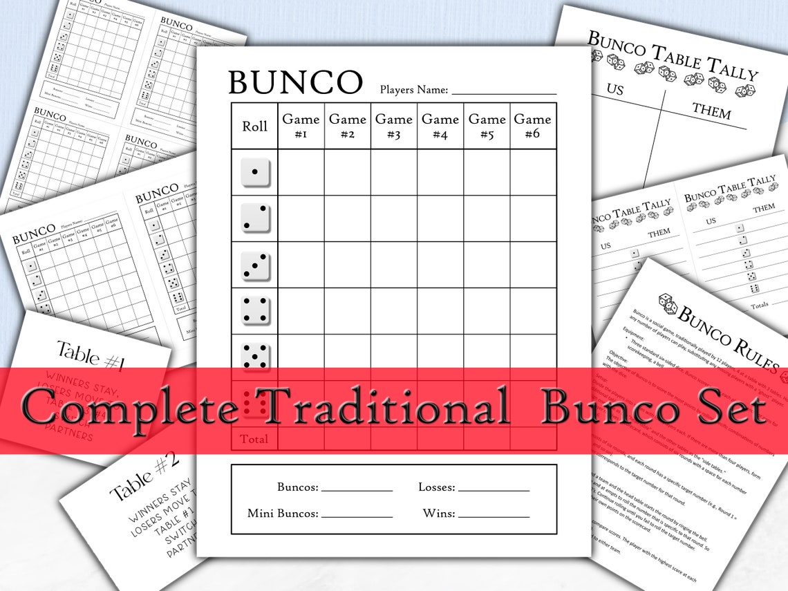 Bunco Score Card and Tally Sheet, Table Cards, Bunco Rules and ...