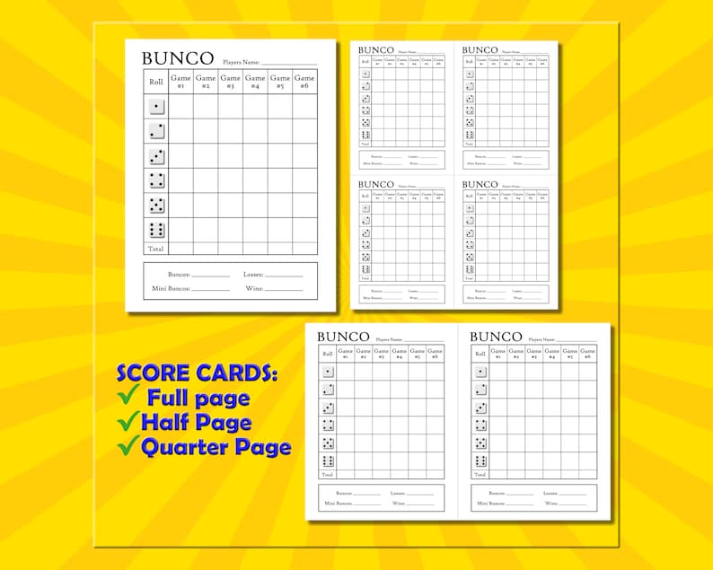 Bunco Score Card and Tally Sheet, Bunco Rules and Instructions - Etsy
