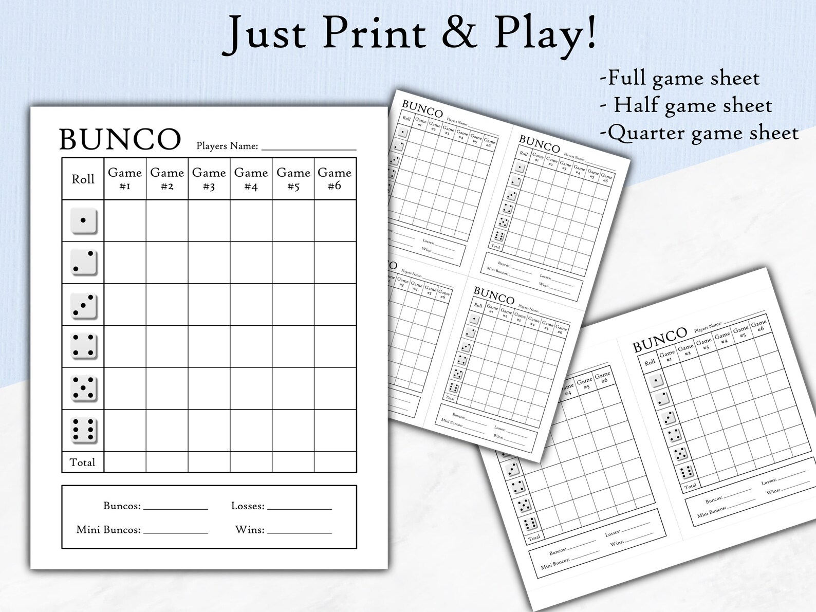 Bunco Score Card and Tally Sheet, Table Cards, Bunco Rules and ...