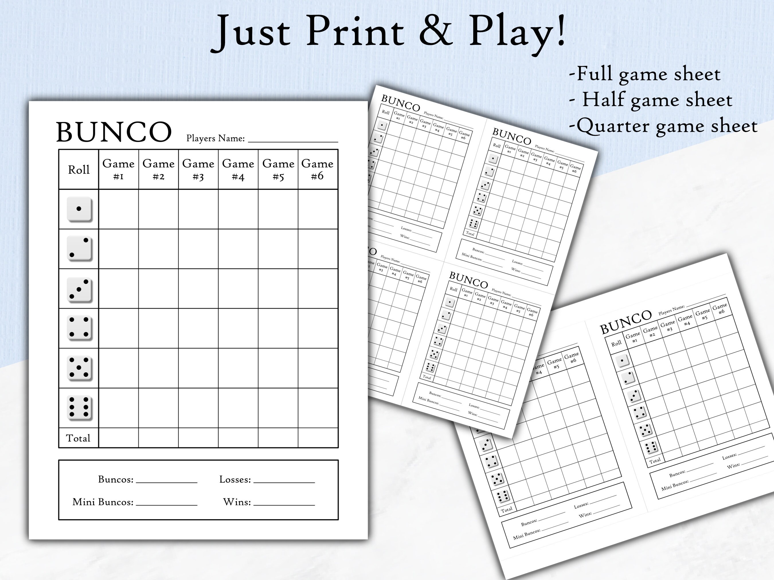 Bunco Score Card and Tally Sheet, Table Cards, Bunco Rules and ...