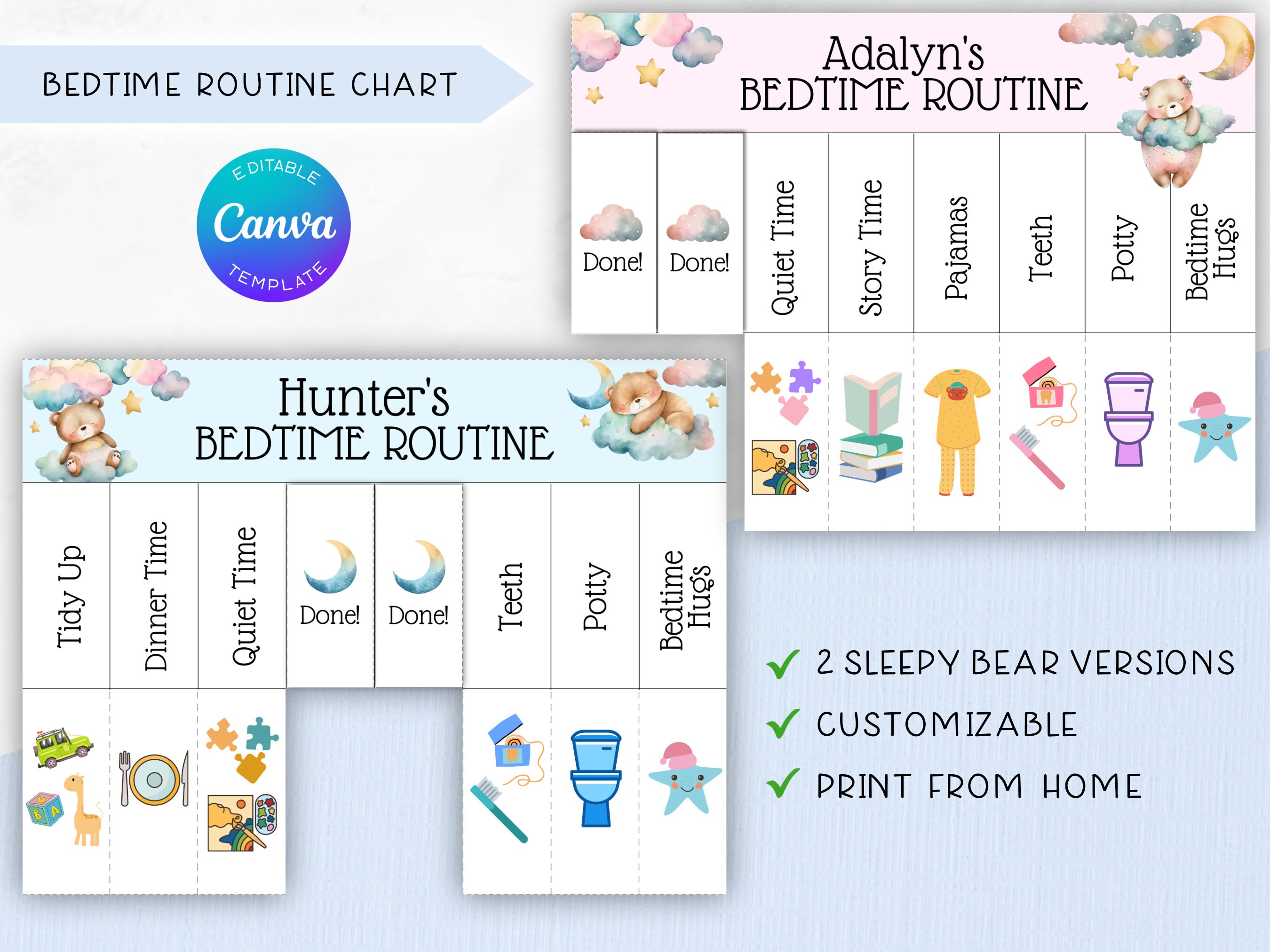 Toddler Routine Flip Done Chart, Bedtime Routine Chart, Printable ...