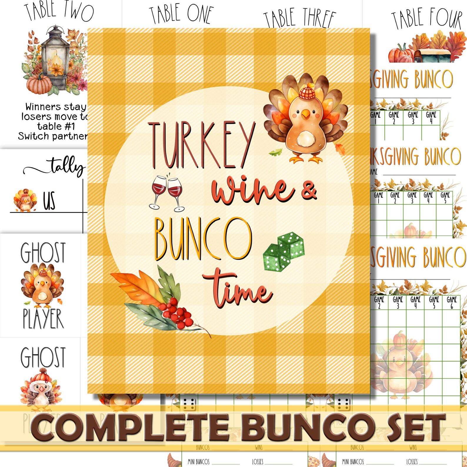 Thanksgiving Bunco Game Score Card and Tally Sheet, Fall Bunco Set ...