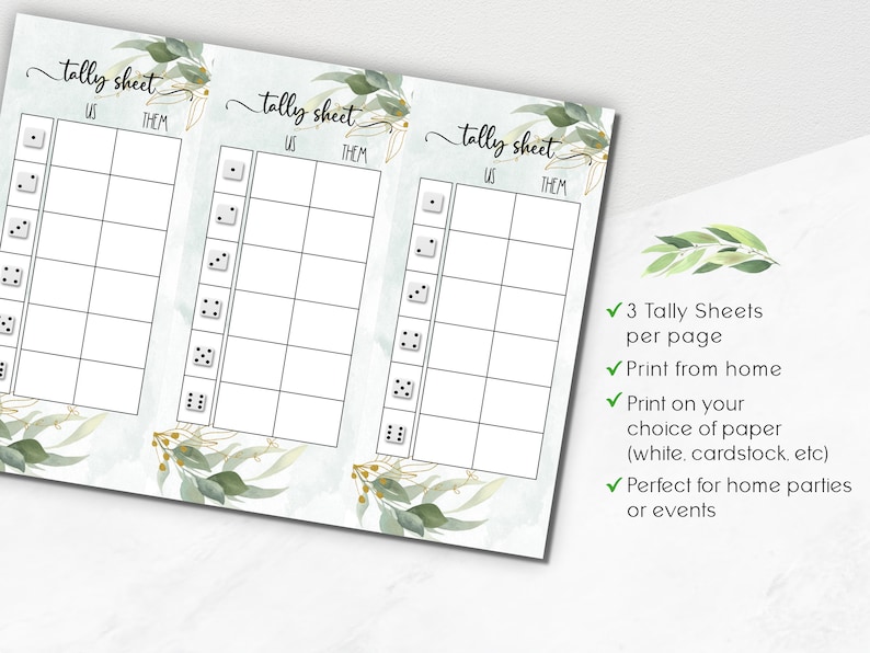 Bunco Game Score Card and Tally Sheet, Perfect for Bridal Showers ...