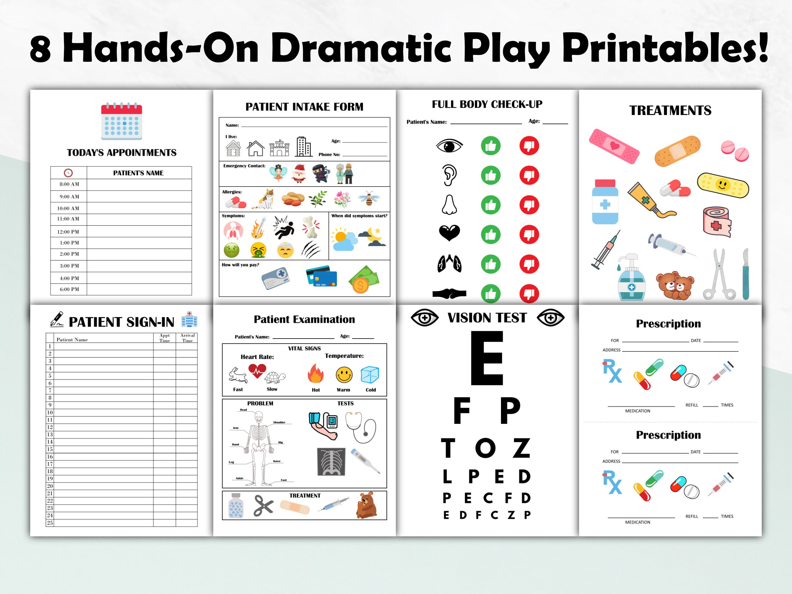 Pretend Play Doctor Nurse Printable Templates, Dramatic Play Hospital ...
