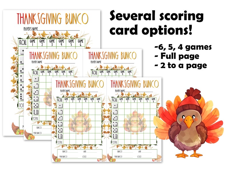 Thanksgiving Bunco Game Score Card and Tally Sheet, Fall Bunco Set ...