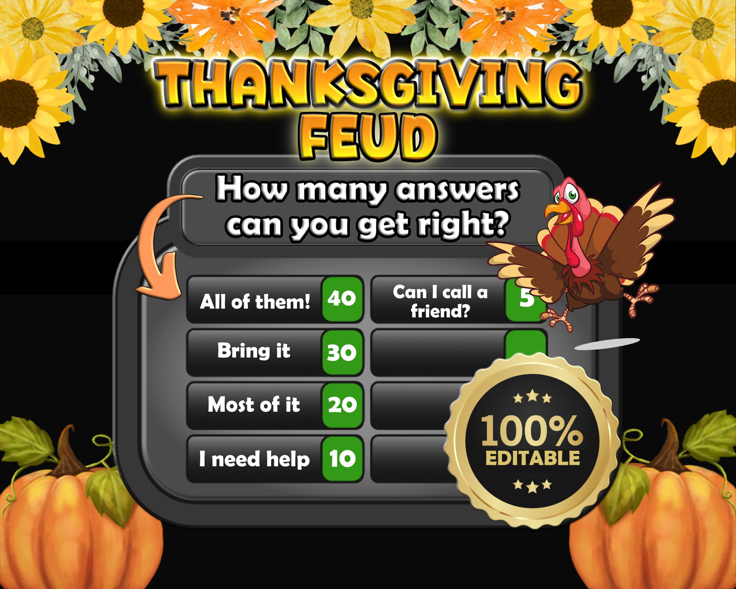 Thanksgiving Feud, Custom Feud Powerpoint Game Perfect for Family Game ...