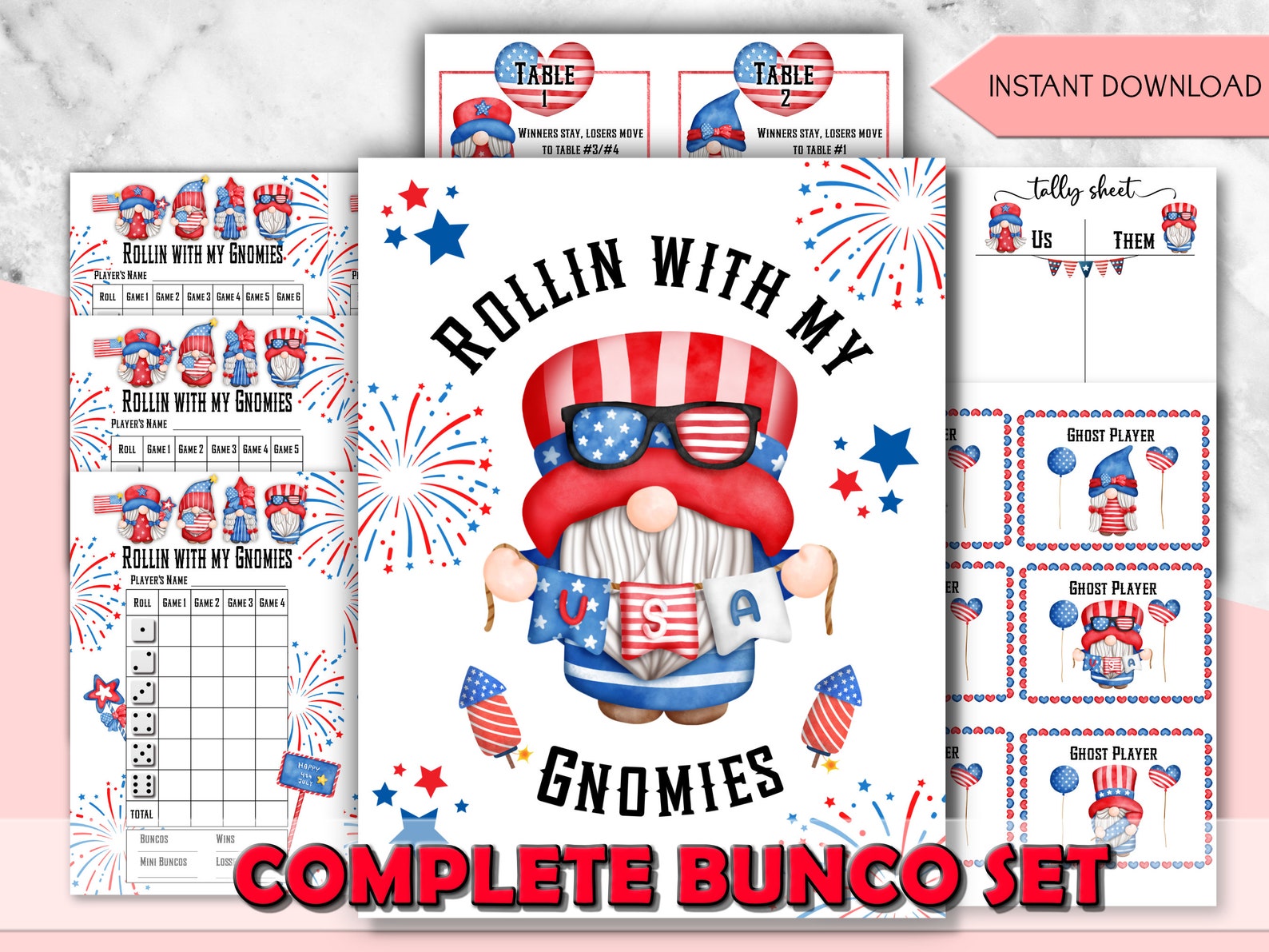 4th of July Bunco Game Score Card and Tally Sheet, Memorial Day Bunco ...