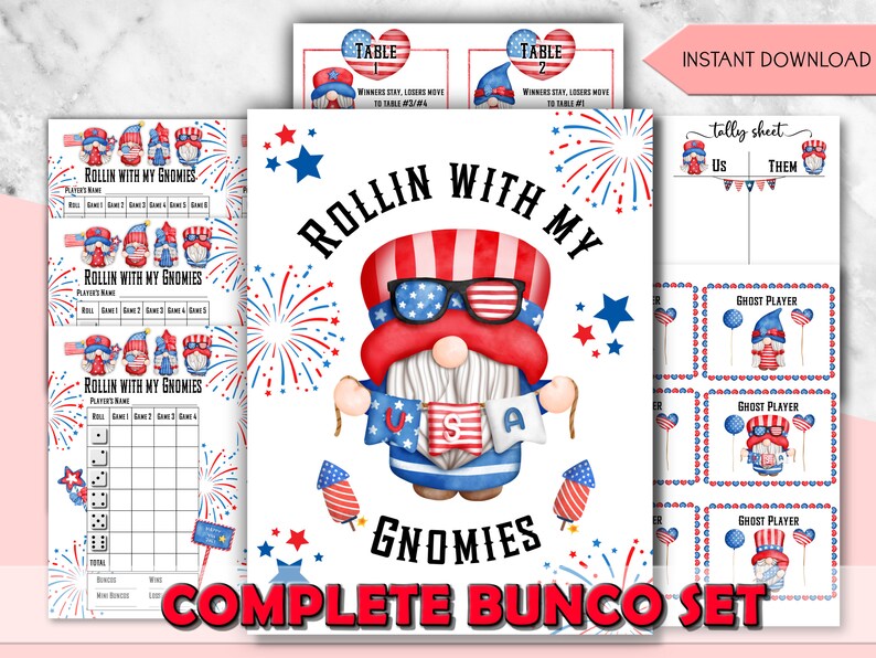 4th of July Bunco Game Score Card and Tally Sheet, Memorial Day Bunco ...