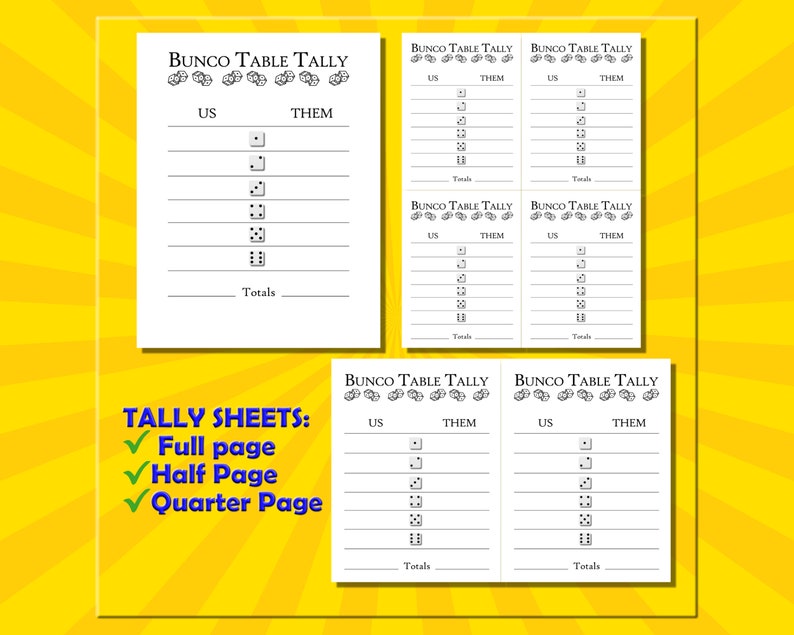Bunco Score Card and Tally Sheet, Bunco Rules and Instructions - Etsy