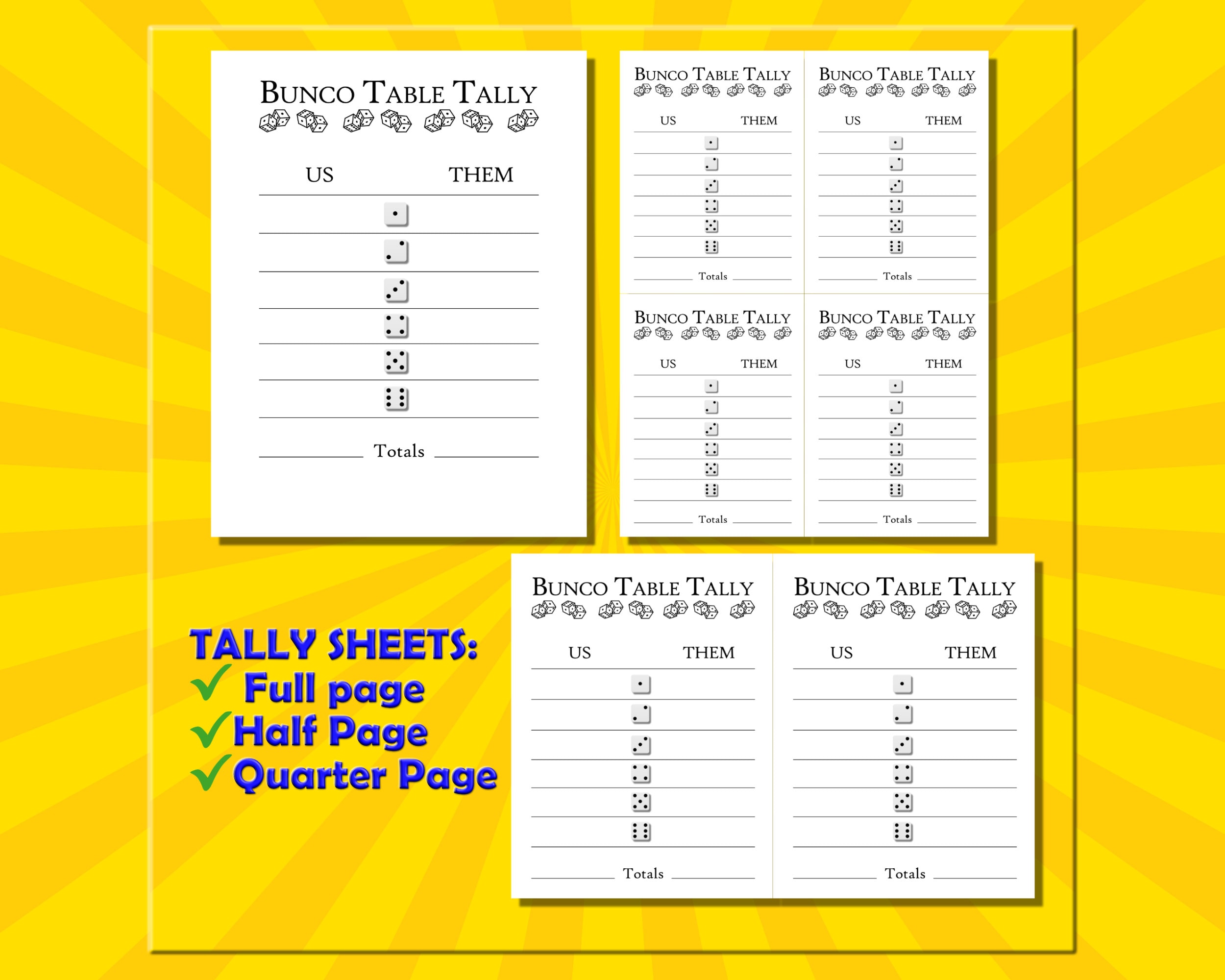 Bunco Score Card and Tally Sheet, Bunco Rules and Instructions - Etsy
