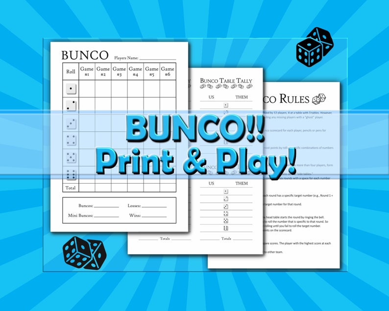 Bunco Score Card and Tally Sheet, Bunco Rules and Instructions - Etsy