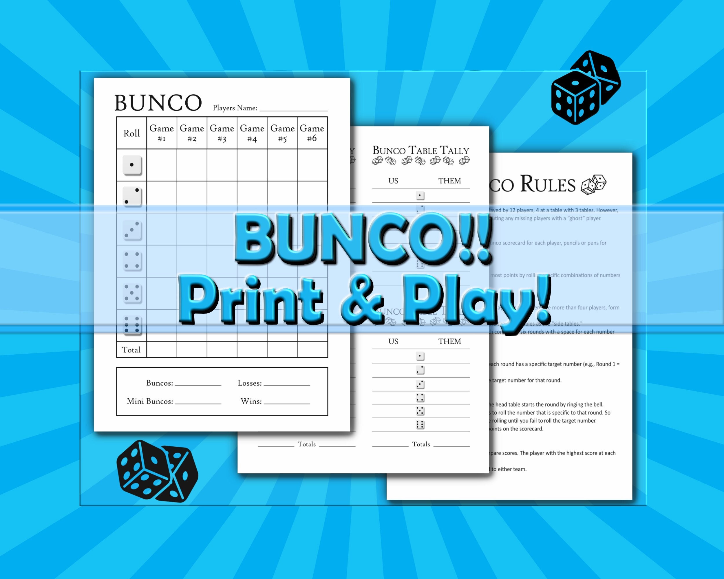 Bunco Score Card and Tally Sheet, Bunco Rules and Instructions - Etsy