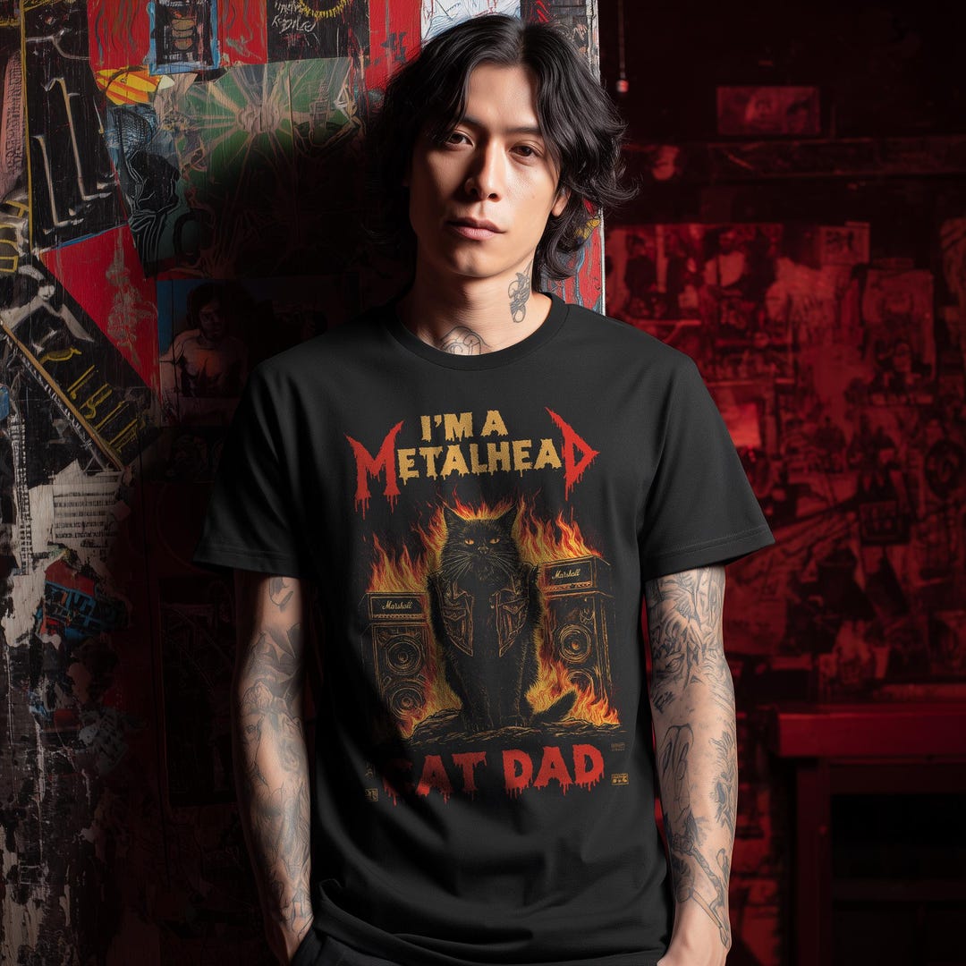 Metalhead Cat Dad Tee - Heavy Metal | Rocker | Marshall - Etsy