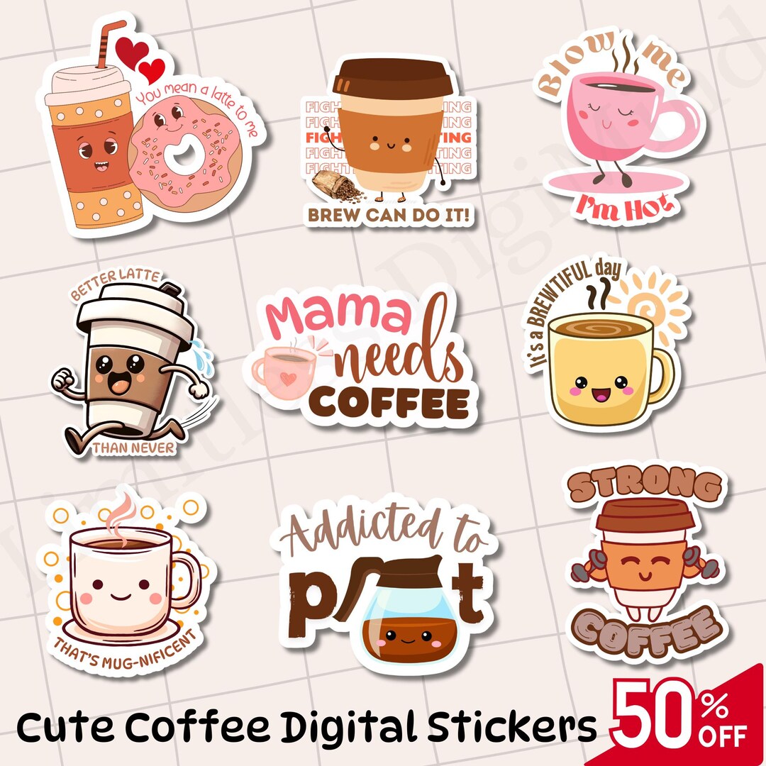 Cute Coffee Stickers, Sticker Png, Minimalist Stickers, Png Files ...