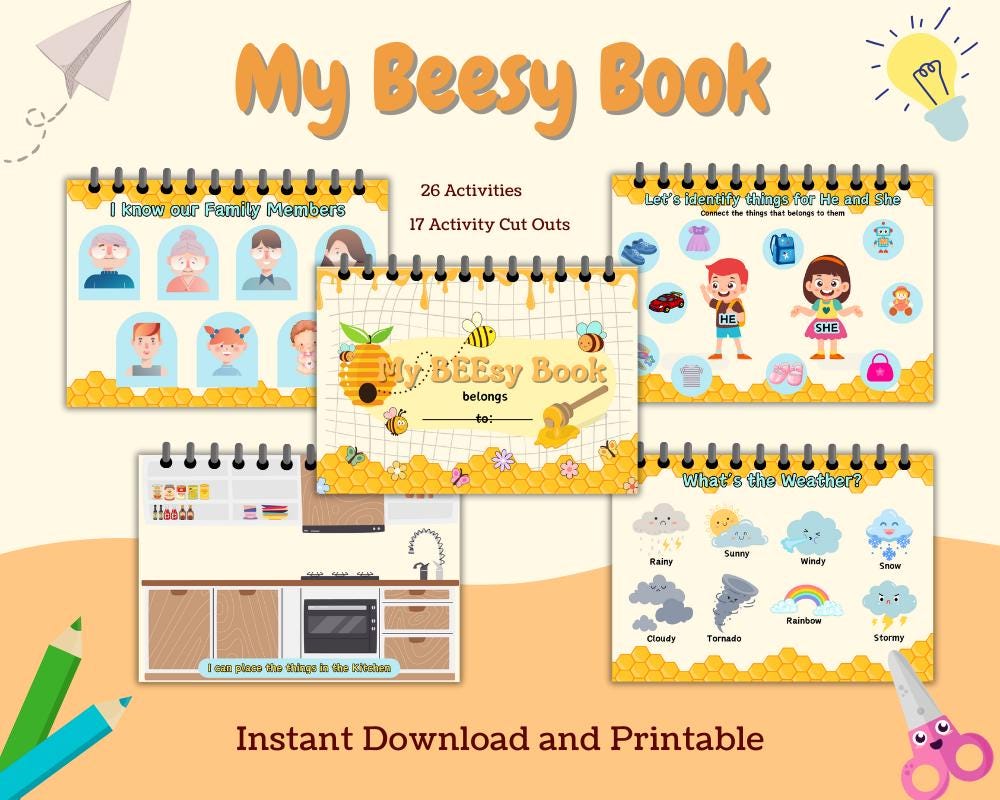 My Beesy Book Printable Preschool Worksheet, Digital Download Learning ...
