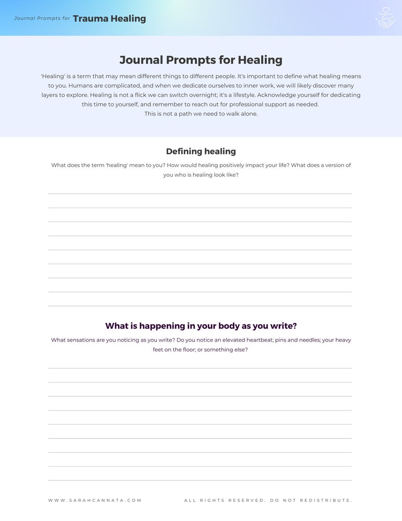 Journal Prompts for Trauma Healing Workbook - Etsy