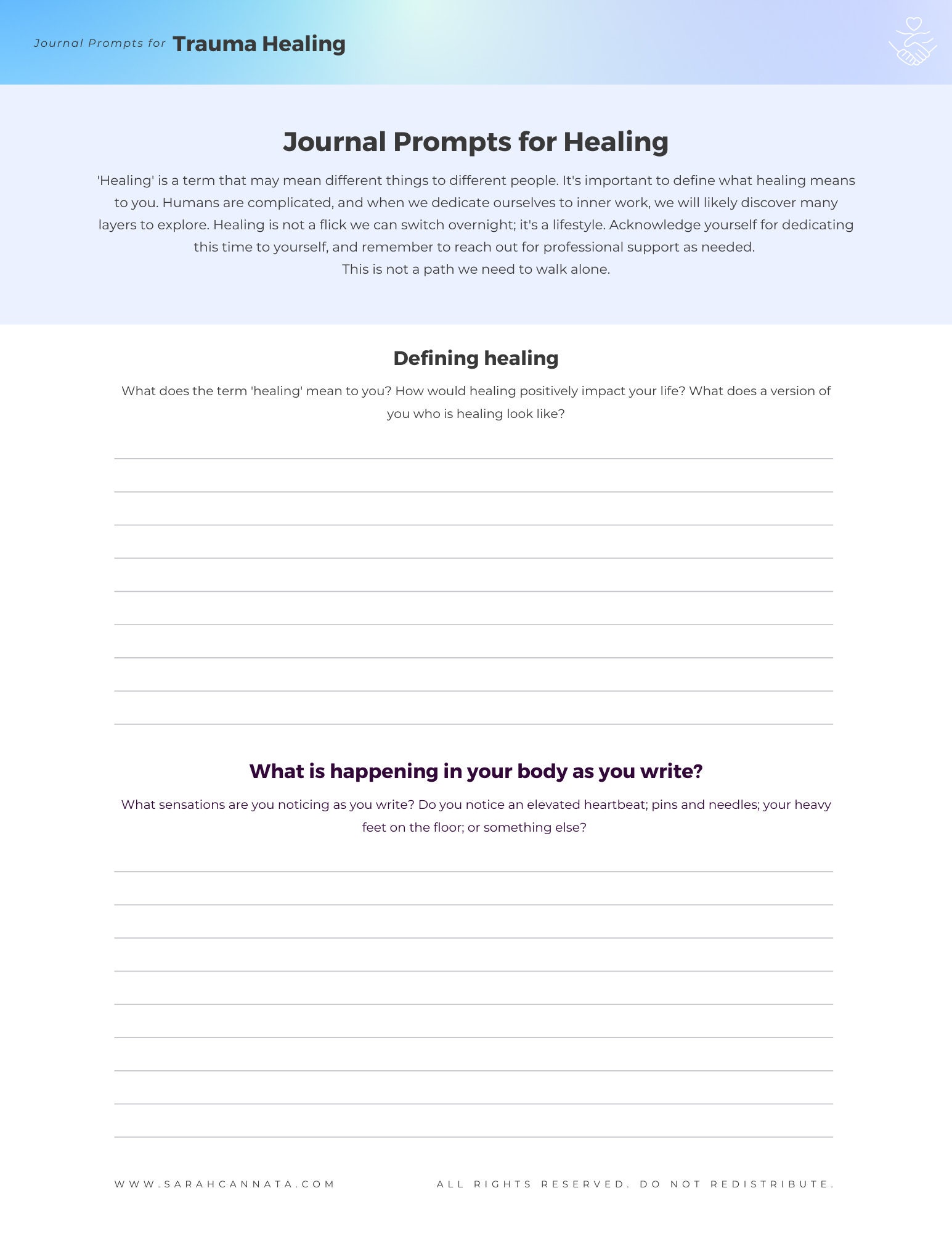 Journal Prompts for Trauma Healing Workbook - Etsy
