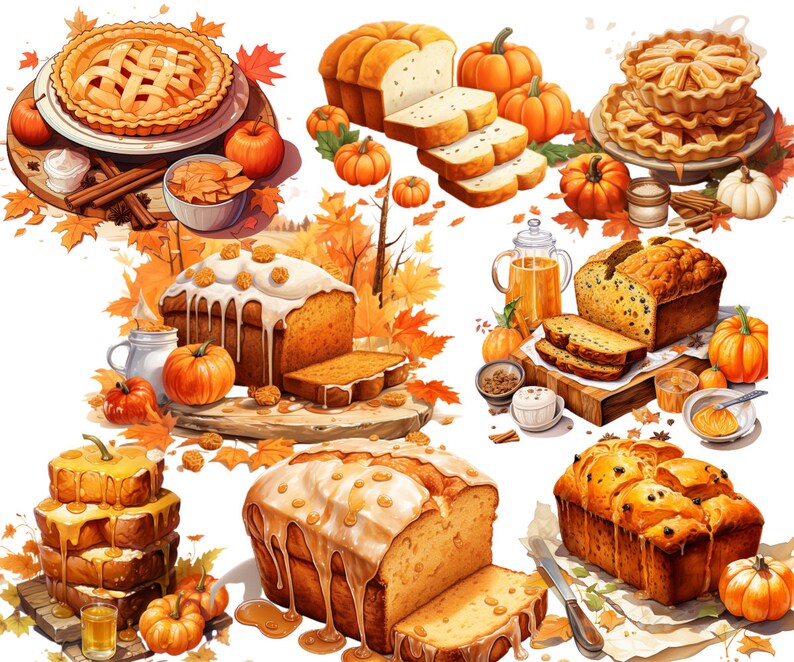 60 PNG Images Pumpkin Autumn Spice Watercolor Clipart Bundle, Cozy Fall ...