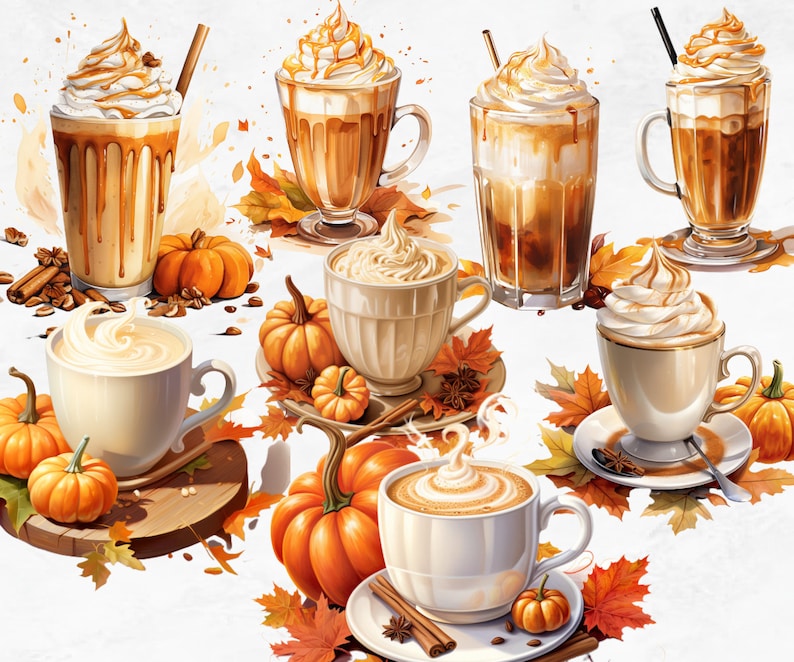 60 PNG Images Pumpkin Autumn Spice Watercolor Clipart Bundle, Cozy Fall ...