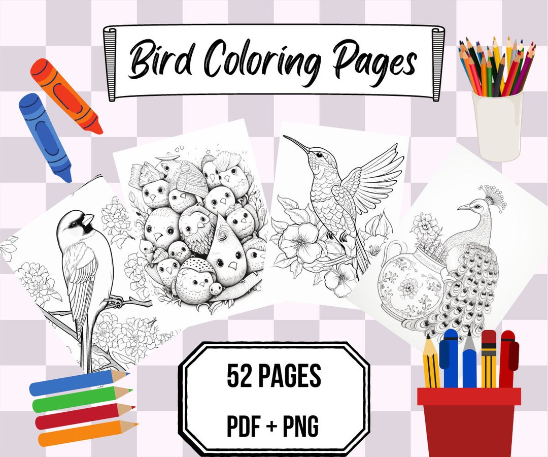 52 Pages | Bird Coloring Pages | Cute Coloring Pages | Coloring Book ...