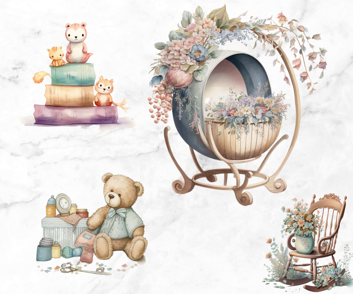 Baby Shower Clipart Boho Watercolor Clipart Nursery Art - Etsy