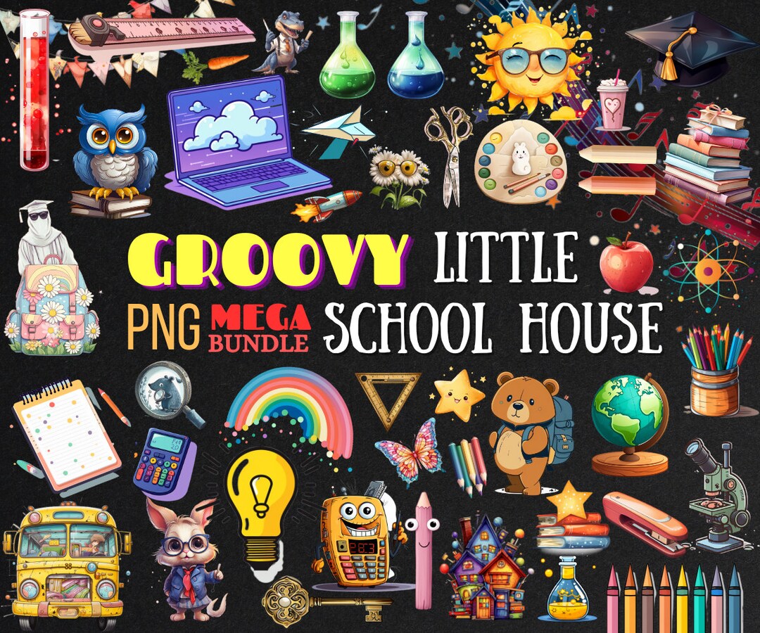 School Clipart PNG - Groovy Little School House Clipart Pack - 140 ...