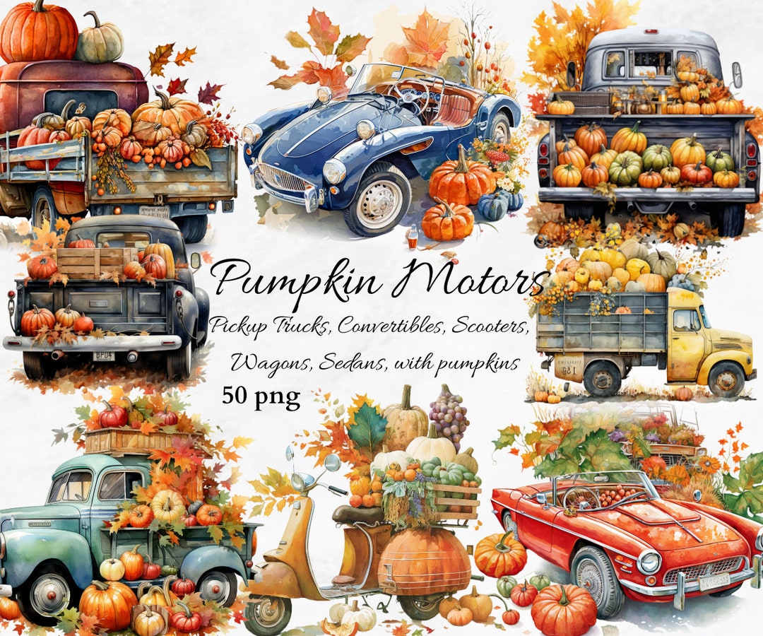 Watercolor Cars Clipart, 50 High Quality PNG Files, Pumpkin Harvest ...