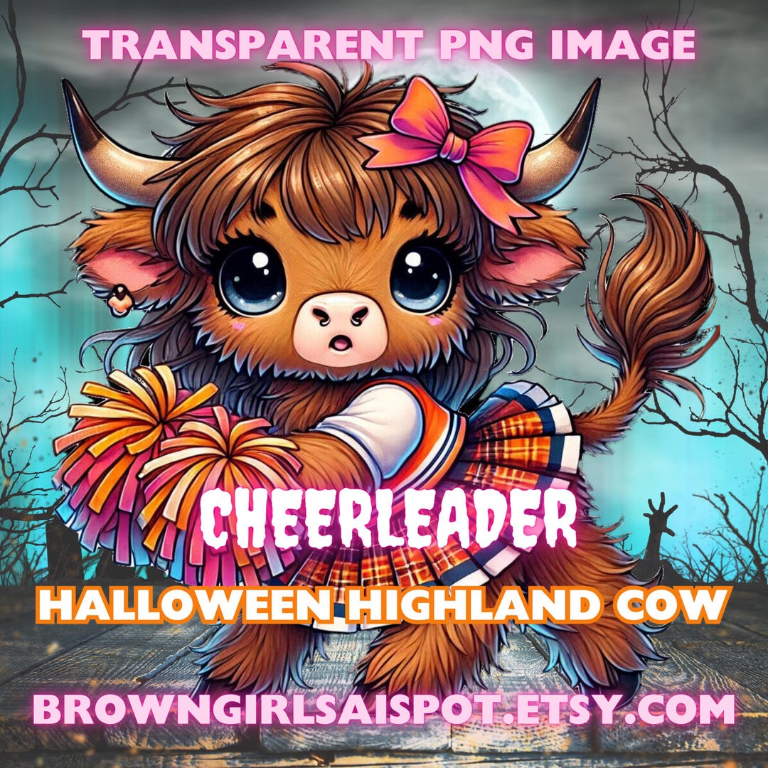 Cute Highland Cow Halloween Clip Art | Cheerleader Costume | Digital ...