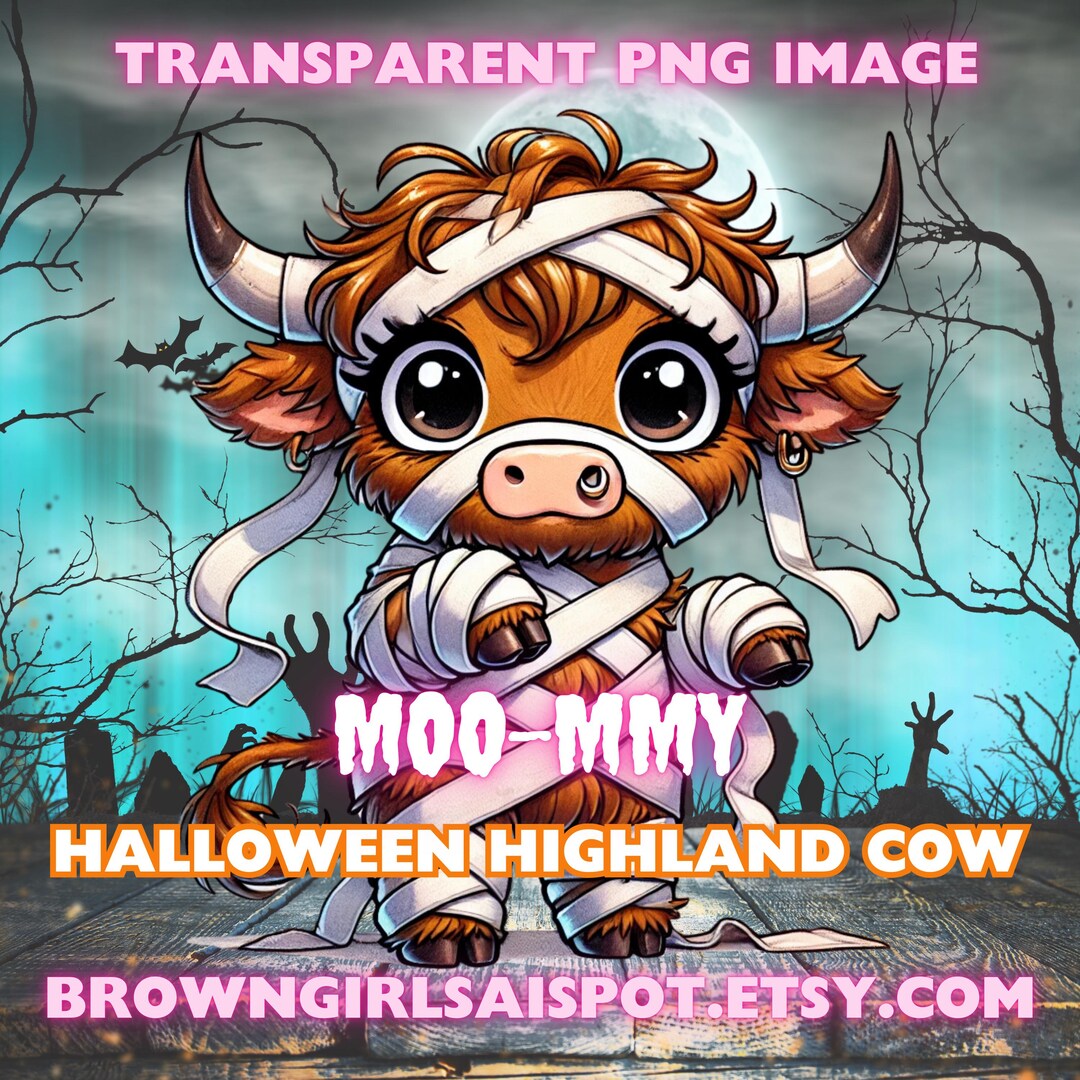 Cute Highland Cow Halloween Clip Art | Mummy Costume | Digital Download ...