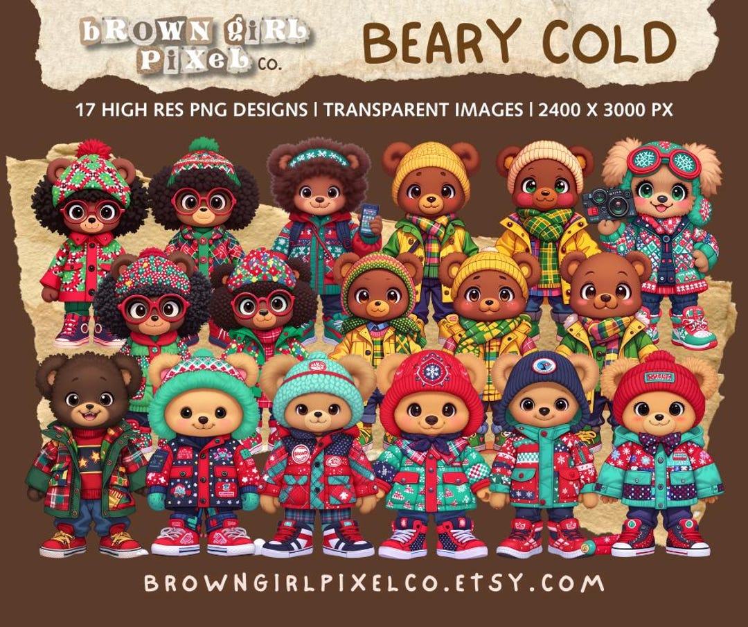 Beary Cold Winter Clip Art Bundle | 17 Pngs | Transparent Background ...
