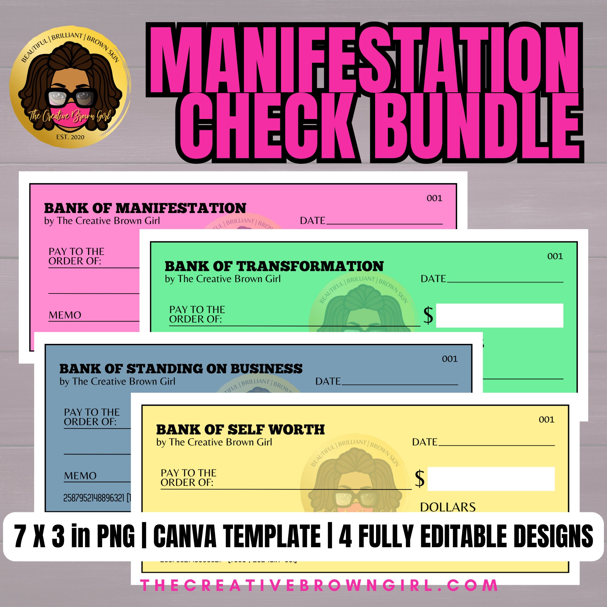 Manifestation Checks Bundle - Editable Canva Template Set for Financial ...