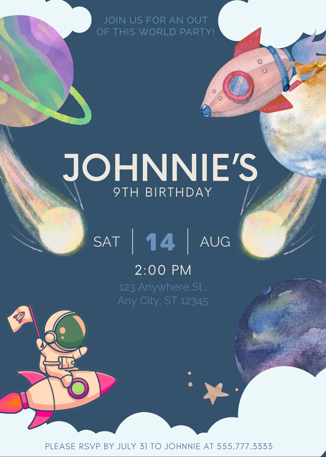 Out of This World Birthday Invitation, Space Party B-day Invite ...