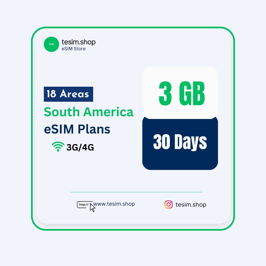 South America 15 Areas Esim Plan 3GB 30days Multi Destination No ...