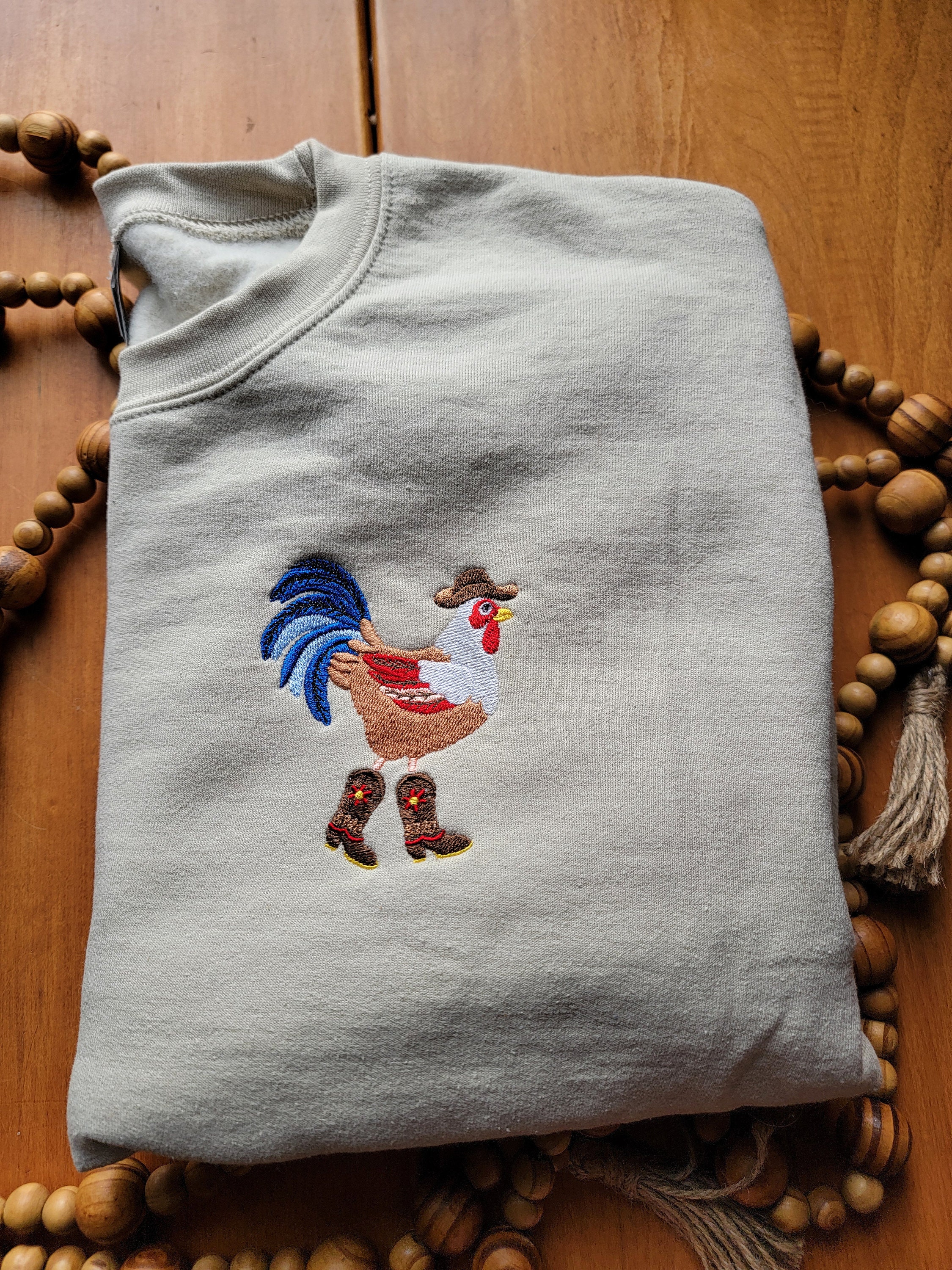Western Chicken Embroidered Sweatshirt, Cowboy Rooster, Funny Farm ...