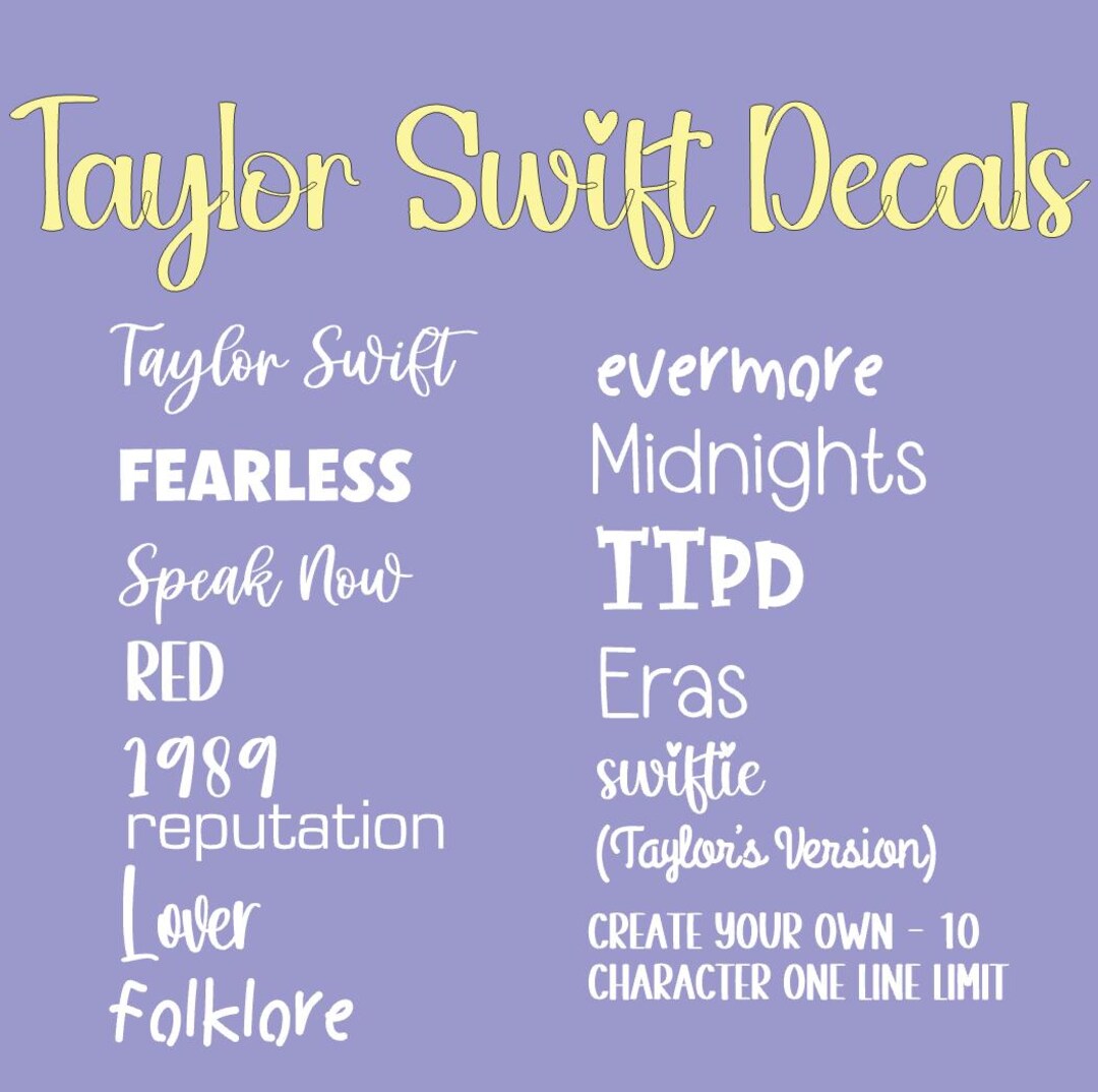 Custom TAYLOR SWIFT Vinyl Decal! *please Read Description for Shipping ...