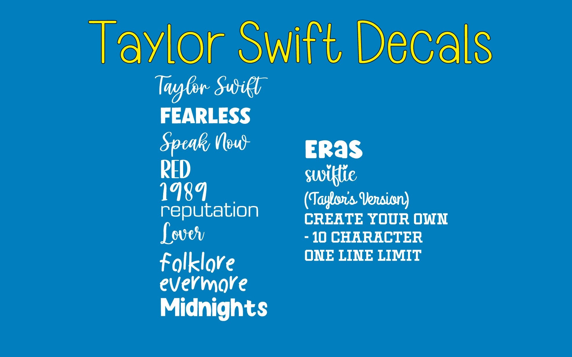 Custom TAYLOR SWIFT Vinyl Decal please Read Description for Shipping ...